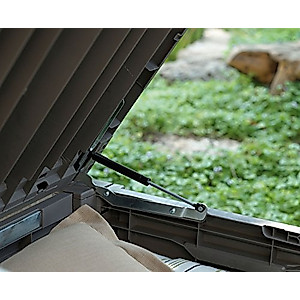 Keter Brightwood 120 Gallon Resin Large Deck Box for Patio Garden Furniture, Outdoor Cushion Storage, Pool Accessories, and Toys, Grey