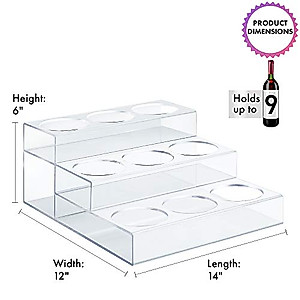 Acrylic Bottle Holder | Wine Display Riser | 9 Bottles, 3 Tier Rack | Bar Counter-Top Display Stand | Wine Rack Holder for Kitchen, Pantry, Fridge | Storage Organizer for Wine, Soda, Syrups and Beer