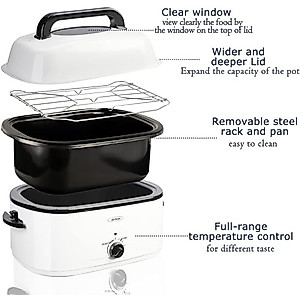 Sunvivi 26 Quart Roaster Oven, Electric Roaster Oven with Glass Lid, Turkey Roaster Oven Buffet with Self-Basting Lid, Removable Pan, Cool-Touch Handles, Silver