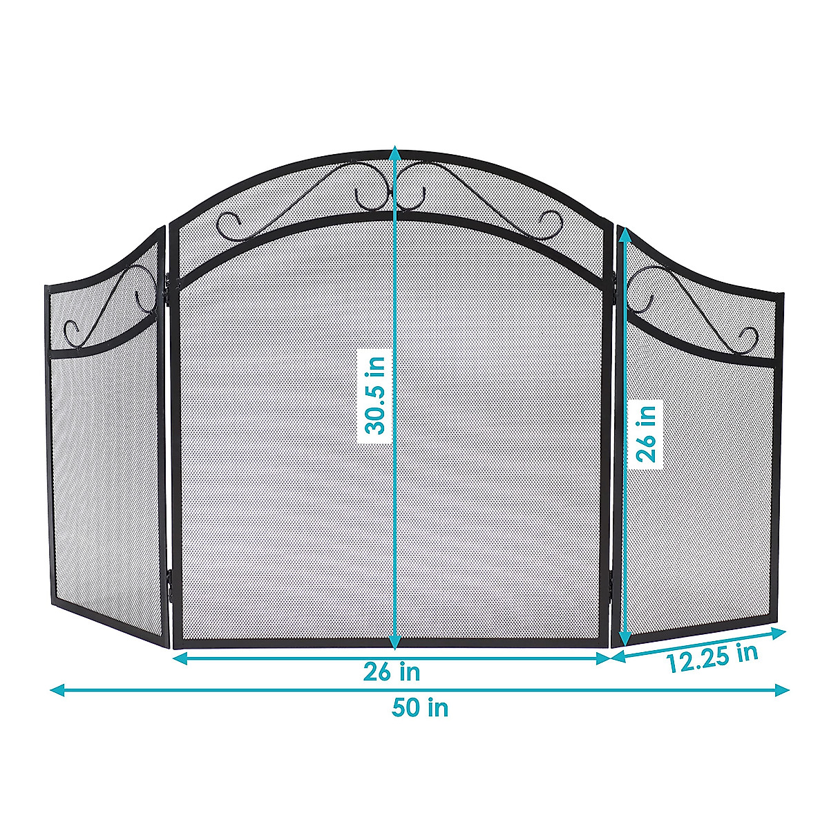 Sunnydaze Elegant Scrolling Design Steel 3-Panel Fireplace Screen with Black Powder-Coated Finish