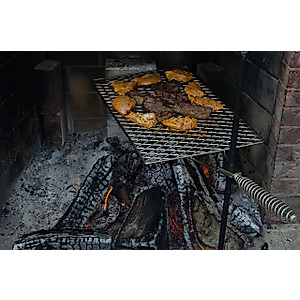 Heavy Duty Large Campfire Grill, Fully Adjustable Swiveling BBQ with long handle, Lifetime Durability, Perfect for Fire pits and rings. Easily portable for camping. Made in USA (15x21)