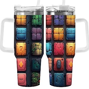 FOCIUZTA Cartoonish Pixel Art Tumbler with Lid, Travel Coffee Cup, Ideal for Easter, Gaming Enthusiast, Mother Day, and Birthday Gifts