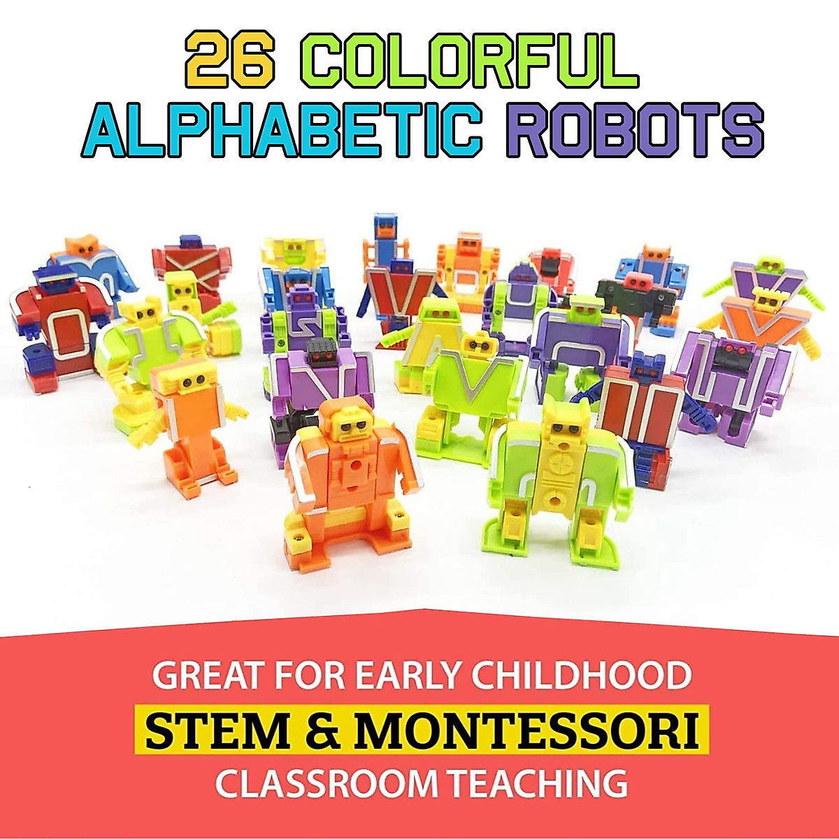 26 Pieces Alphabet Robot Toys for Kids Alpha-Bots Transformers ABC Letters Learning Toys, Toddlers Education Toy, Preschool Montessori Toy, Classroom Prizes Party Favors