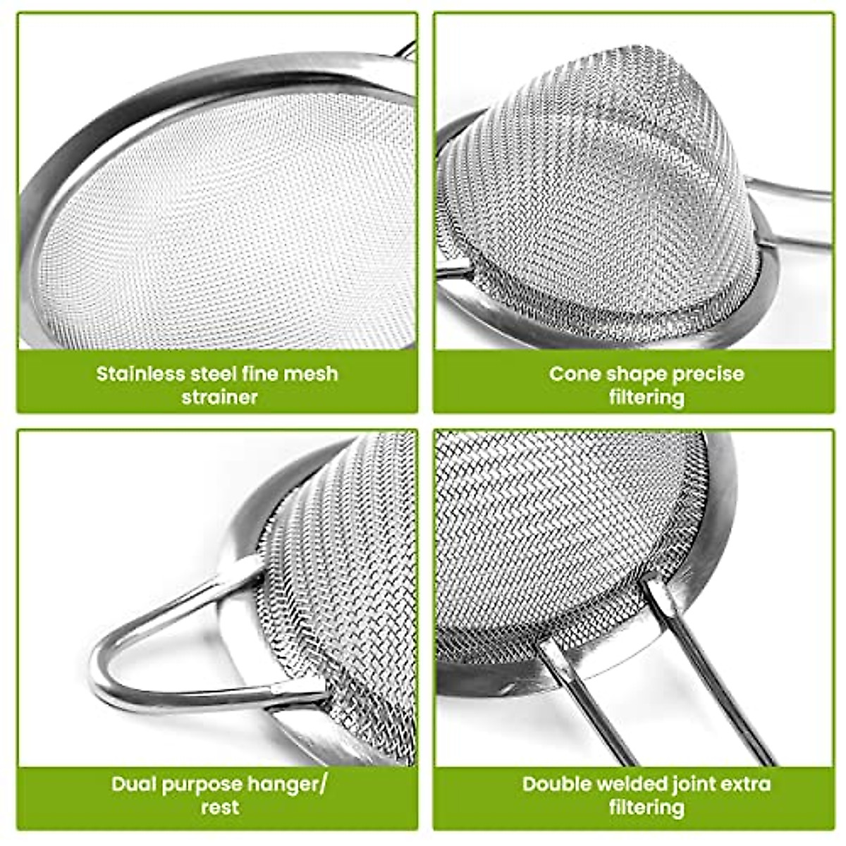 Kafoor Set of 2 Stainless Steel Mesh Strainers for Kitchen - 6.3 inch Large Fine Mesh Strainer & 3.3 inch Small Strainer Fine Mesh - Ideal to Sieve Pasta Noodles, Quinoa, Tea, Coffee, Juices, Flour