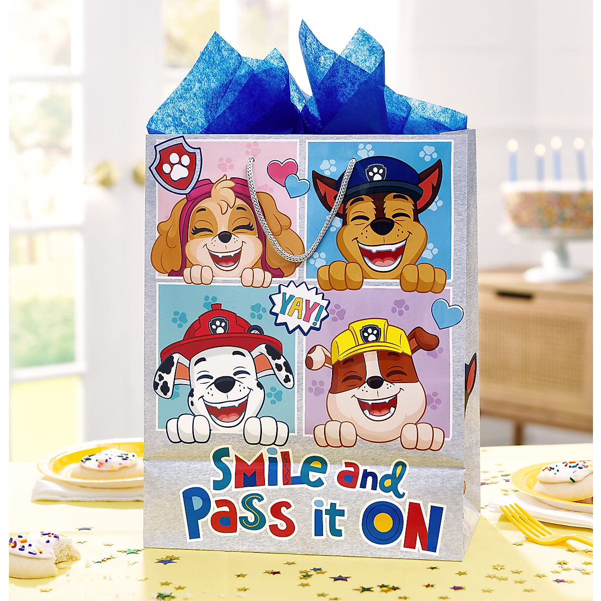 American Greetings 13" Large Paw Patrol Gift Bag with Tissue Paper (1 Bag, 8-Sheets)