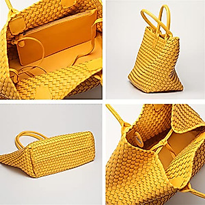 Fashion Woven Vegan Leather Shopper Bag Bucket Bag Travel Handbags and Purses Women Tote Bag Large Capacity Shoulder Bags (Color Black)