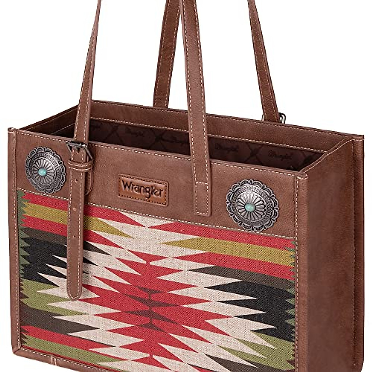 Montana West Wrangler Aztec Printed Shoulder Bag without Zipper Canvas Top Handle Handbags for Women Hobo Bag WG52-8250BR