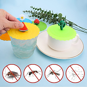 KINBOM 8pcs Silicone Mug Lid Cover, Colorful Anti-Dust Silicone Mug Cover Cute Reusable Silicone Lids for Cups Mugs Beer Glasses Outdoors & Indoors