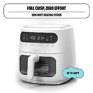 CRUX x Marshmello 8.0 QT Digital Air Fryer with TurboCrisp Technology, Touch Screen Temperature Control, Timer and Auto Shut-off, Fully Programmable, White