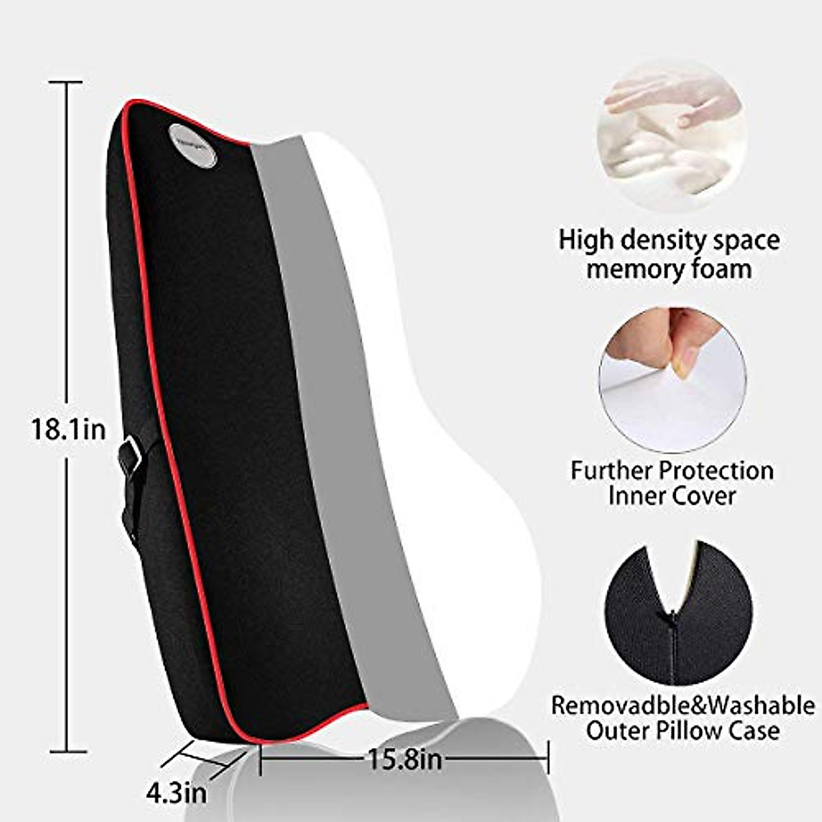 Newgam Lumbar Support Pillow,Pure Memory Foam Back Cushion Orthopedic Backrest with Breathable 3D Mesh for Car Seat,Office Chair,Computer Chair,Wheelchair and Recliner.Ergonomic Design (Red Edge)