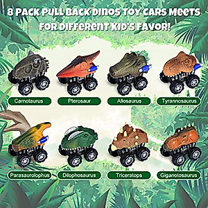 Dinosaur Toy Pull Back Car for Kids 3-5, 8 Pack Car Toy Dinosaur Party Favors, Dinosaur Car Toys for Toddler Boys Girls, Birthday Party Toys Creative Gifts Fits 3-8 Year Old and Up