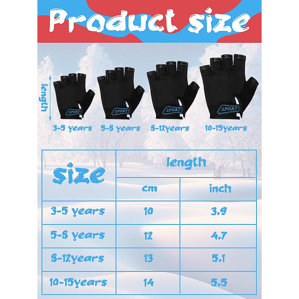 3 Pairs Kids Half Finger Gloves Sport Gloves Non-Slip Gel Gloves for Children Cycling Riding Biking (Classic,3-5 Years)