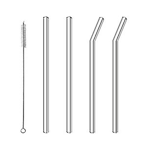 Glass Straws Drinking 9 in x 10mm 2 Bent & 2 Straight Smoothie Reusable Straw 4 Pack with Cleaning Brush