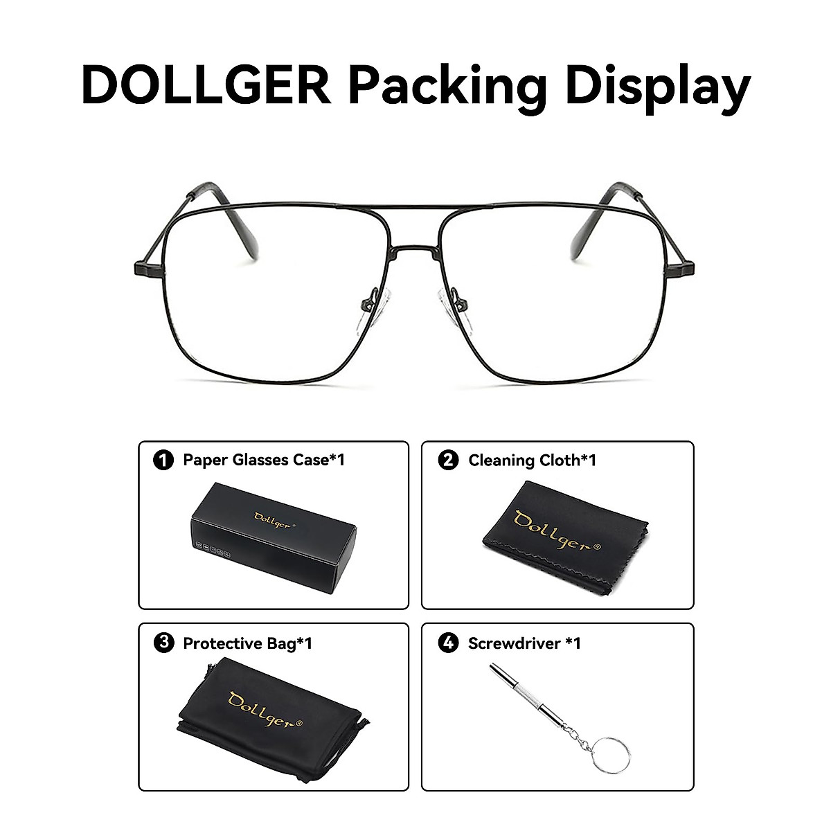 Dollger Classic Glasses Clear Lens Non Prescription Metal Frame Eyewear Men Women Black
