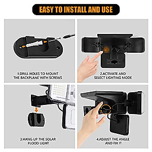 SOARCHICK 4 Heads Solar Outdoor Lights IP65 Waterproof Solar Powered Motion Sensor Security Lights 288 LED 3000LM Outdoor Flood Lights Adjustable Wide Angle for Yard Garden Garage Pathway Patio 1 Pack