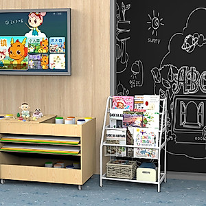 Azheruol Kids Bookshelf Freestanding for Children Room 18 Inches Small White Metal Bookcase Large Capacity Books Toys Organizer Stable 5 Tiers Kids Book Rack for Playroom Bookstore Library