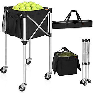 AKOZLIN Tennis Ball Hopper with Wheels Holds 150 Balls Tennis Ball Cart Sports Teaching Cart Lightweight Aluminum Alloy