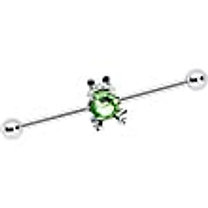 Body Candy Womens 14G Stainless Steel Helix Cartilage Earring Green Accent Frog Industrial Barbell 1 1/2"