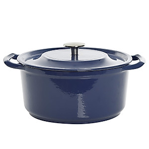 Kenmore Oak Park Cast Iron Dutch Oven with Lid and Steamer, 5-Quart, Blue