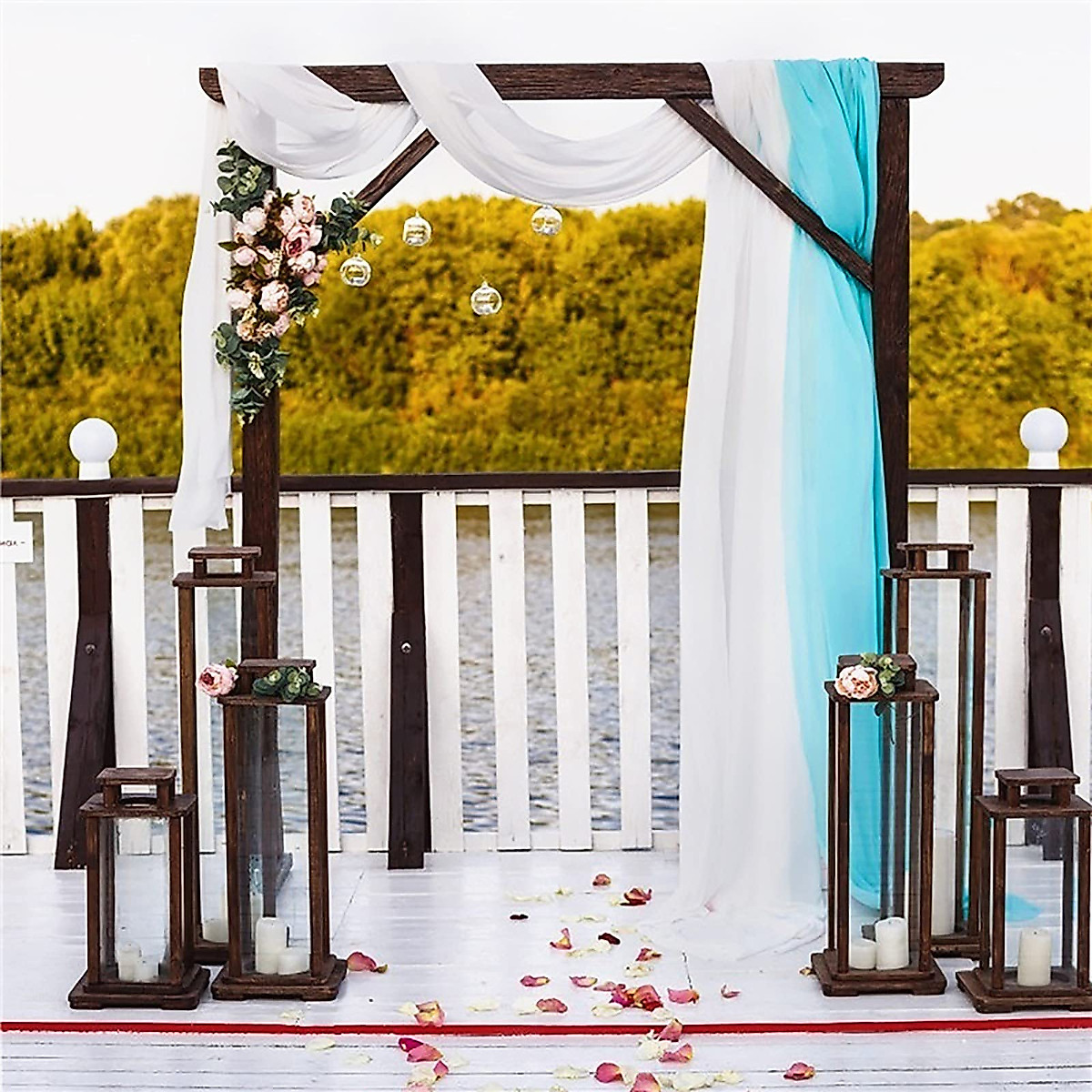 yeesiprua Wedding Arch Drapes, 18FT White Drapes Sheer Backdrop Curtain Chiffon Fabric Drapery Table Runner Sheer Voile Draping Panels Wedding Arches for Ceremony Curtain Valance Party Decoration