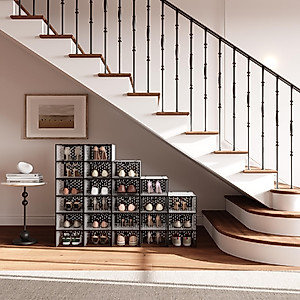 Pinkpum 15 Pack X-Large Shoe Storage Boxes, Shoe Organizer for Closet Clear Plastic Stackable Shoe Dispaly Case Bins Holder, Sneaker Storage for Sneakerheads Black