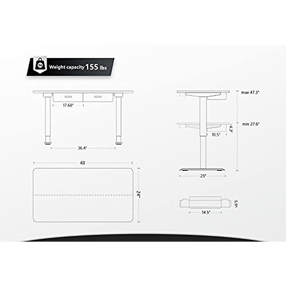 FEZIBO Adjustable Height Electric Standing Desk with Double Drawer, 48 x 24 Inches Stand Up Home Office Desk with Splice Tabletop, White Frame/White Top
