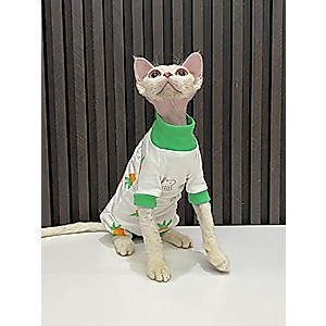 Sphynx Hairless Cat Clothes Autumn Cotton T-Shirts Four Leg Jumpsuit Base Shirts High Collar Pullover Cute Pattern Kitten Shirts Pet Clothes (L（6.6-8.8lbs）, Carrot)