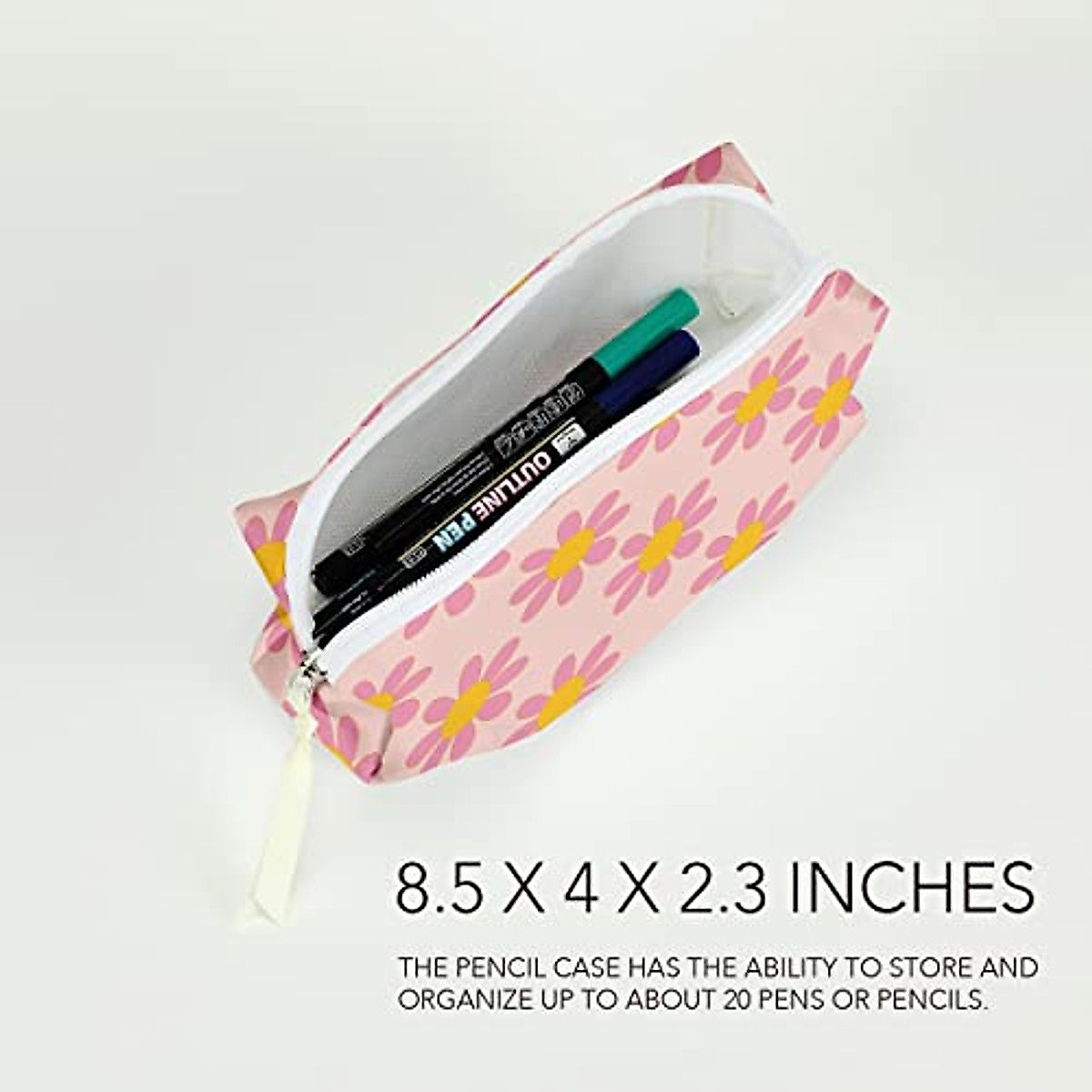 Pencil Pouch Pencil Case Pencil Bag Pen Case Pouch Box Organizer for Teen Girls Boys School Students Men Women Waterproof Zipper Pouch for Office Supplies Makeup, 70s Retro Hippie Daisy Flower Decor