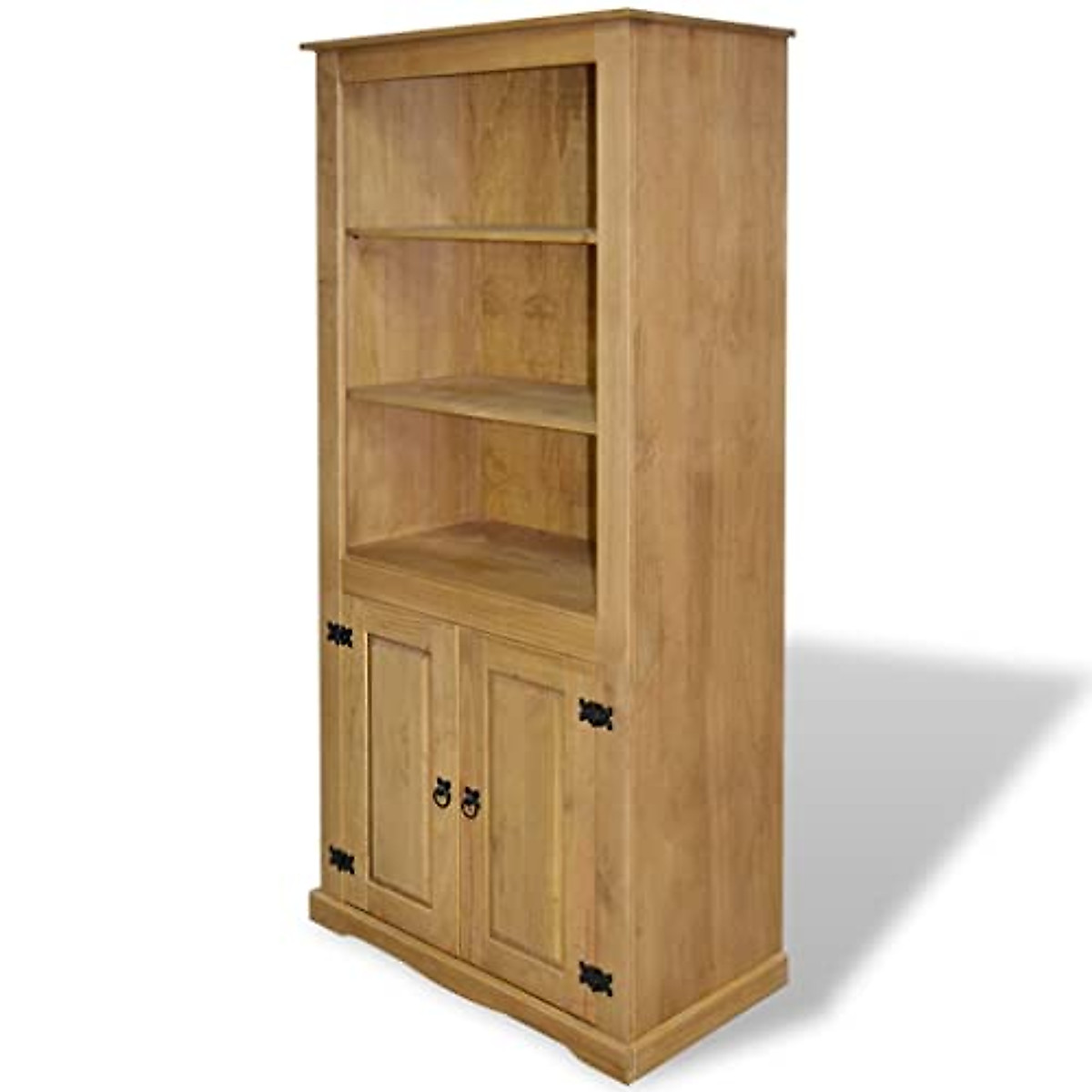 loibinfen Wooden Kitchen Pantry Cabinet, Tall Storage Cabinet with 3 Open Shelves and 1 Cabinet with 2 Shelves, Freestanding Floor Cabinet Cupboard for Kitchen, 31.5"x15.7"x66.9", Brown -AA