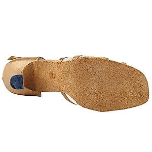 Very Fine Ladies' Latin, Rhythm & Salsa Dance Shoes - 1692 Classic Series - 2.5" Heel + one Pair of Heel Protectors Bundle (Brown Satin & Flesh Mesh, Numeric_6_Point_5)