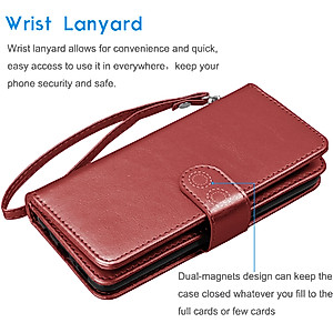 Tekcoo Luxury PU Leather Case, Galaxy A12 5G Flip Wallet Case, Detachable Magnetic Hard Case, Kickstand, Wine Red