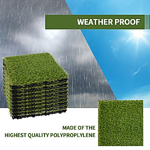 TONAHUTU Artificial Grass Turf Tile, 9 Piece 1'x1' Interlocking Fake Grass Mat Deck Tile Synthetic Grass Turf Green Lawn Carpet for Outdoor Garden Balcony Patio Decor (1.57in Height)