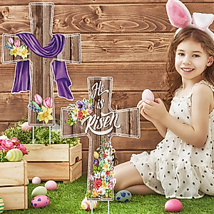 Marsui 3 Pcs Easter Decorations Easter Signs for Yard He Is Risen Sign Religious Easter Yard Sign Easter Outdoor Decorations Waterproof Easter Cross Lawn Stakes for Home Garden Easter Party (Classic)