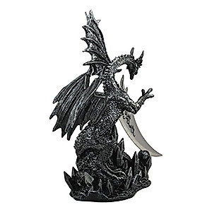Ebros 13"Tall Large Dreamwork Fantasy Bahamut Elder Dragon Statue With Fire Dagger Blunt Knife As Letter Opener Or Decorative Dagger