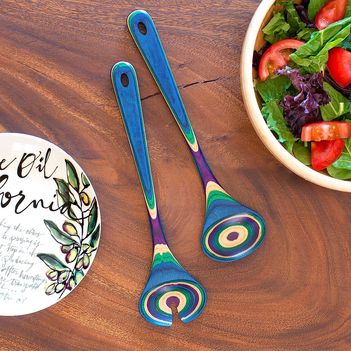 Baltique Mumbai Collection Wooden Salad Serving Utensil Set, 11-3/4" Long, One Pair