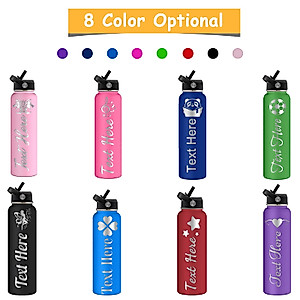 Hapelf Personalized Kids Water Bottle Custom 24oz Insulated Bottles Customized Engraved Name Water Flask with Straw School Stainless Steel Gifts Girls Boys Women