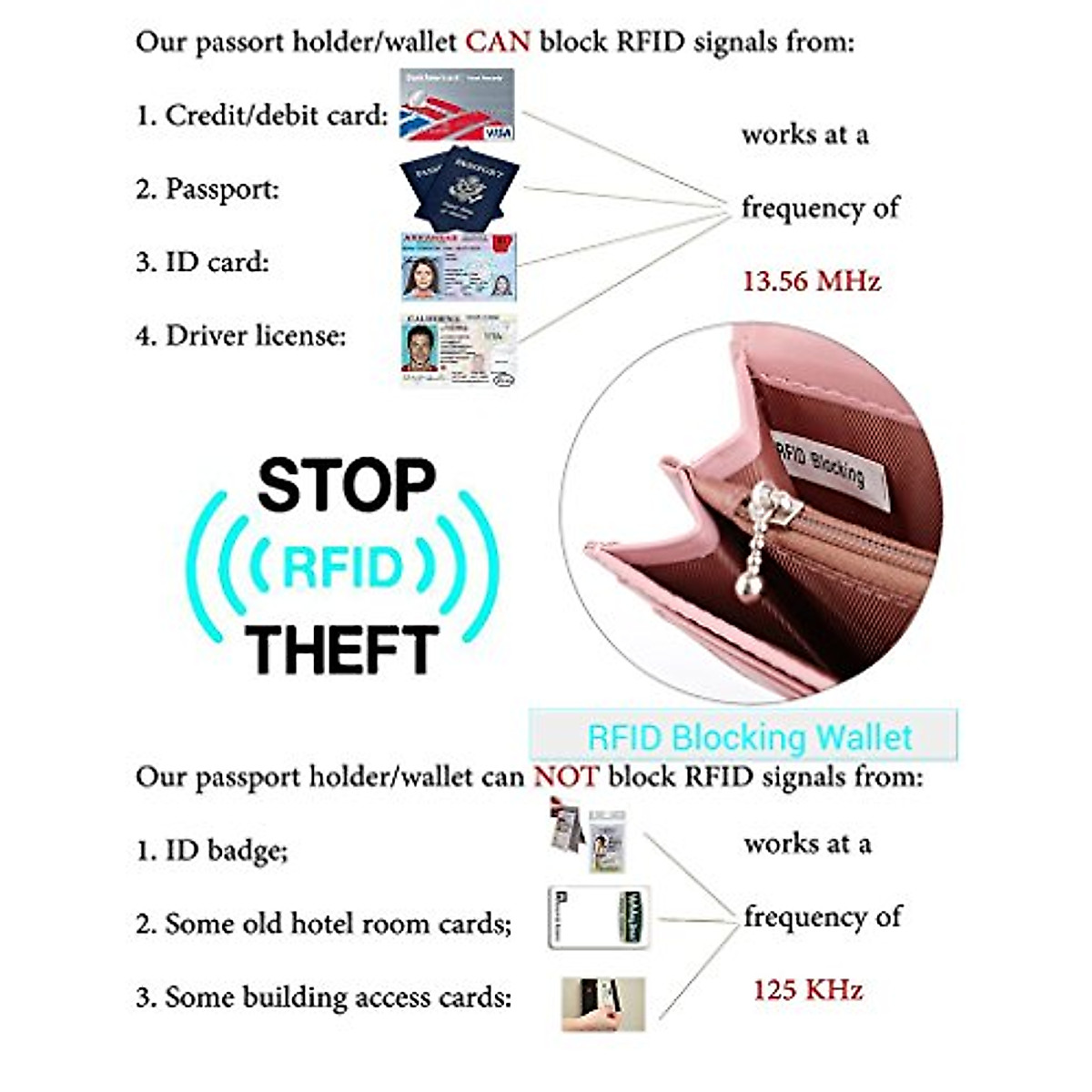 UTO-Wallet-for-Women Large Capacity PU Leather Pink Card Holder Phone Case Zipper Pocket Purse Clutch 204 (Pink)