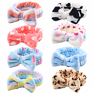 3 otters Spa Headband, 8 Pack Spa Headband for Washing Face Bow Hair Band Fluffy Makeup Headbands, Soft Coral Fleece Head Wraps to Facial Clean, Shower Washing