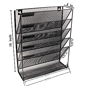EasyPAG File Organizer Mesh 5 Tier Vertical Hanging Wall File Holder with Bottom Flat Tray ,Black