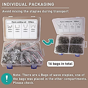 OIMERRY 1600PCS Hot Staples with Storage Box, Plastic Repair Staples Wave Flat V M 4 Types Hot Staples for Hot Stapler Plastic Wleding Kit Plastic Welder