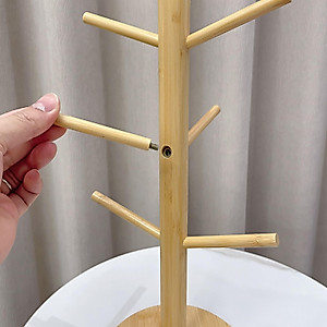 QruiLanTu Coffee Mug Tree,Coffee Mug Holder，Coffee Cup Holder with 6 Hooks,Wood Coffee Mug Holders for Counter,Coffee Bar Accessories and Decor，(Yellow)