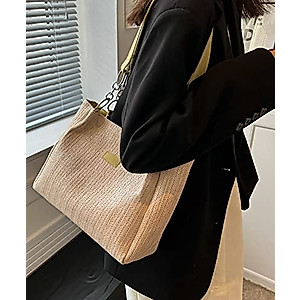 Woven Straw Bag Summer Women Large Fashion Shoulder Bag Casual Beach Travel Students Tote Bag