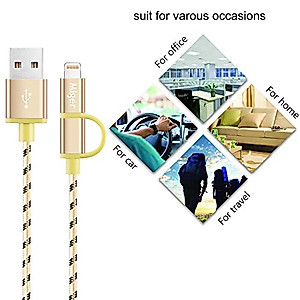 Multi Charging Cable 6.5Ft/2M MFi Certified 2Pack USB A to Lightning/Micro USB Cables 2 in 1 Nylon Braided Charge and Sync Charger Cord for iPhone, iPad/iPod, Huawei, Nexus, Nokia, Sony, HTC & More
