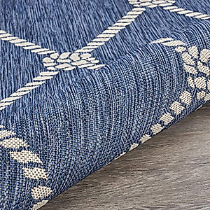 Lr Home Ox Bay Seamas Nautical Knot Indoor Outdoor Rug, Navy/White, 5'3" x 7'0"