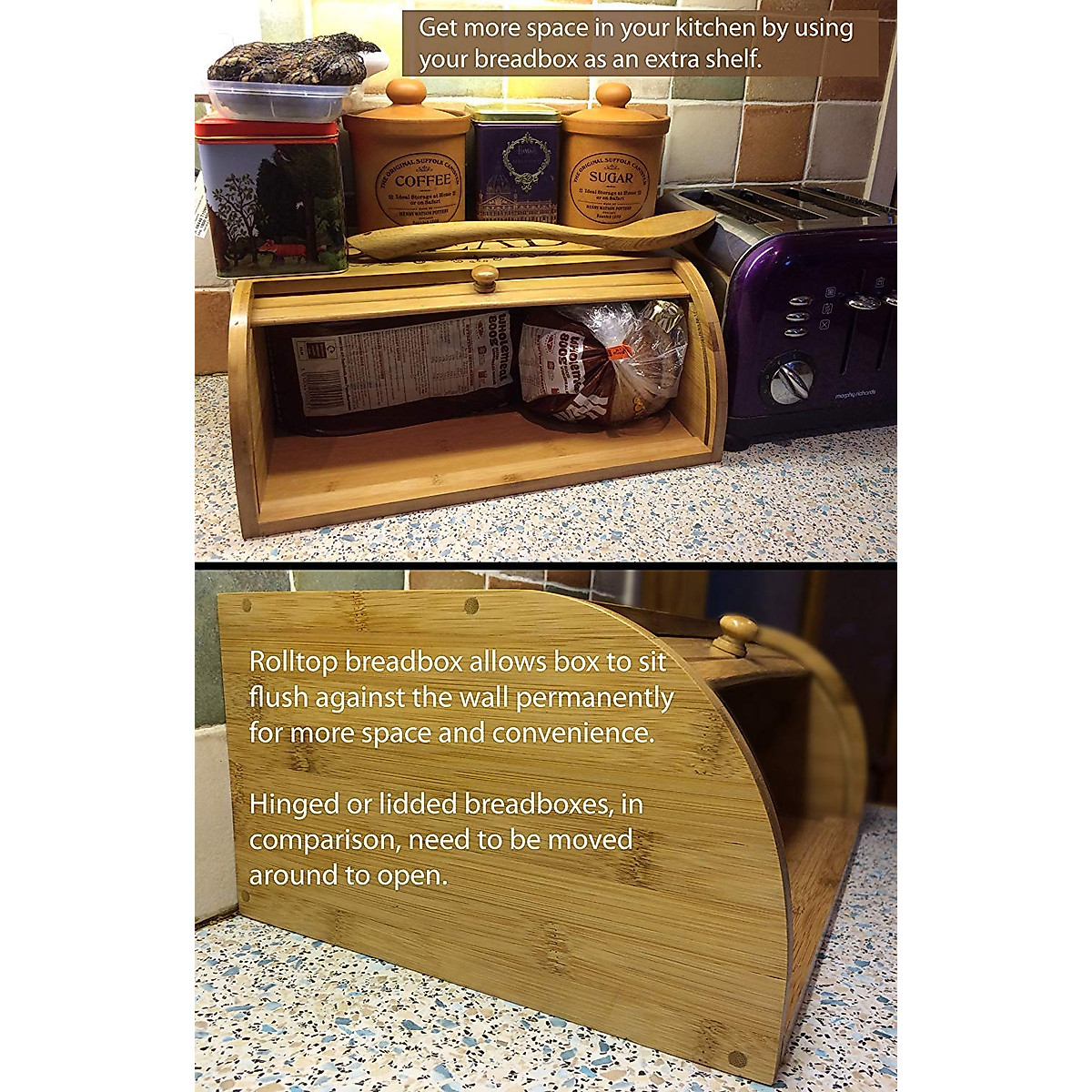 Cookbook People Original Rolltop Bread Box Bamboo Storage Bin