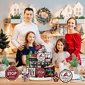 Dandat Christmas Tiered Tray Decor Winter Tiered Tray Decorations Set Snowman Snowflake Gnome Truck Xmas Tree Wooden Signs Farmhouse Christmas Table Decorations for Home Table Shelf (Buffalo Check)