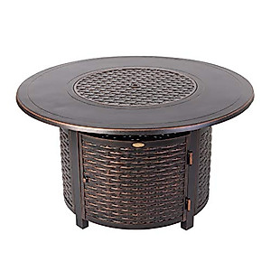 Fire Sense 62373 Florence Woven Aluminum Convertible Gas Fire Pit Table 55,000 BTU Multi-Functional Outdoor with Fire Bowl Lid, Nylon Weather Cover & Clear Fire Glass - Bronze Finish - Round - 44"