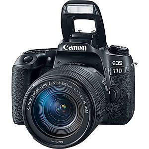 Canon EOS 77D DSLR Camera with 18-135mm USM Lens (1892C002) + 64GB Memory Card + Case + Card Reader + Flex Tripod + Hand Strap + Cap Keeper + Memory Wallet + Cleaning Kit (Renewed)