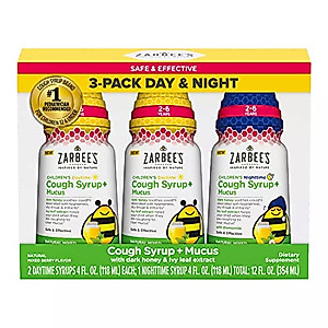 Zarbee's Kids Cough + Mucus Syrup Day/Night Value Pack for Children 2-6, Mixed Berry Flavor, 3x4Fl Oz