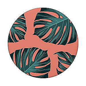 Tropical Botanical Monstera Leaves Summer Pattern - Coral PopSockets PopGrip: Swappable Grip for Phones & Tablets